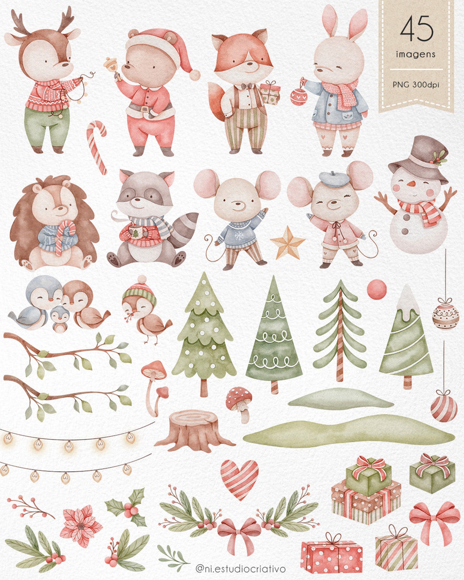 Happy Christmas Watercolor Clipart Cute Santa House Graphics - Etsy