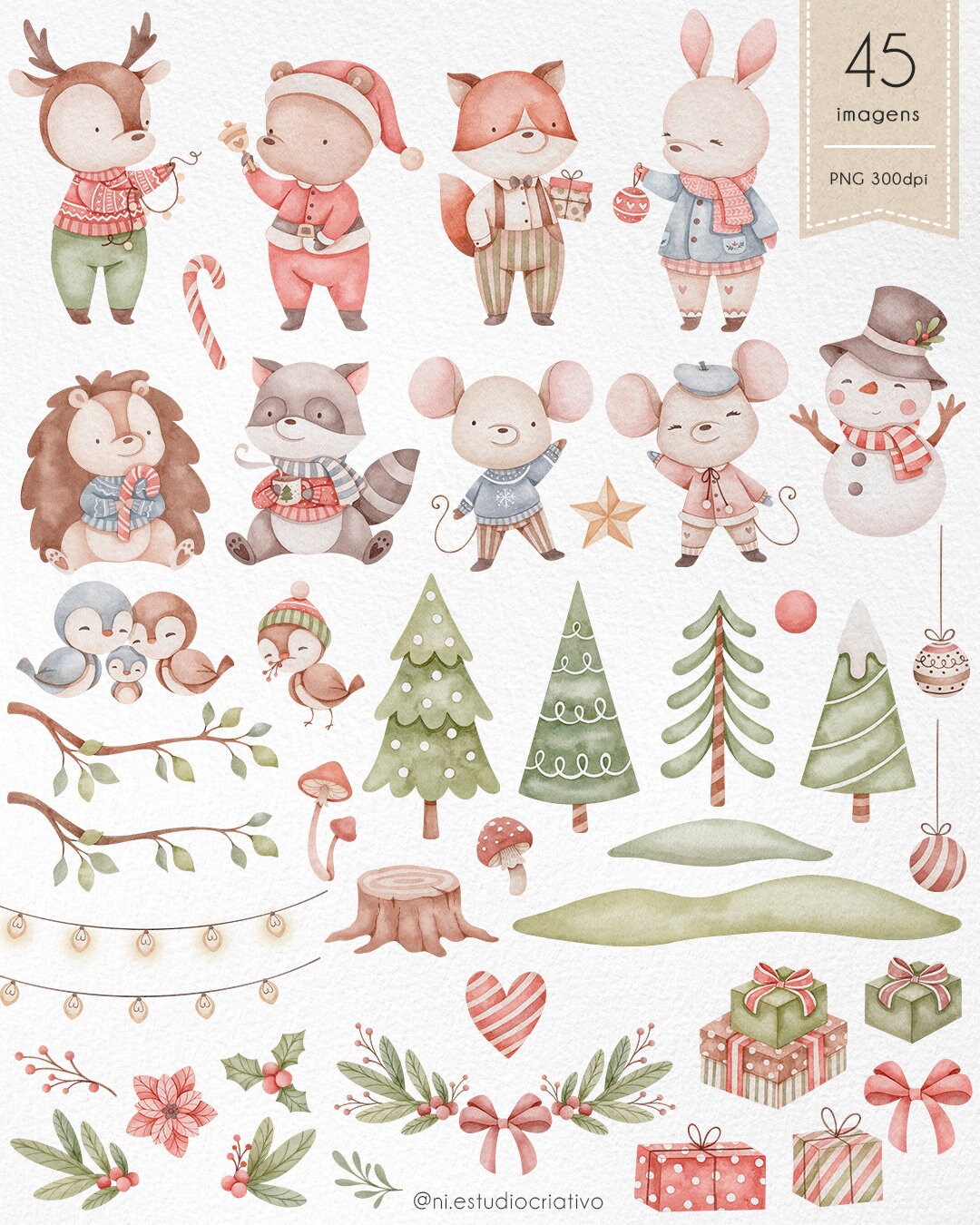 Happy Christmas Watercolor Clipart Cute Santa House Graphics - Etsy