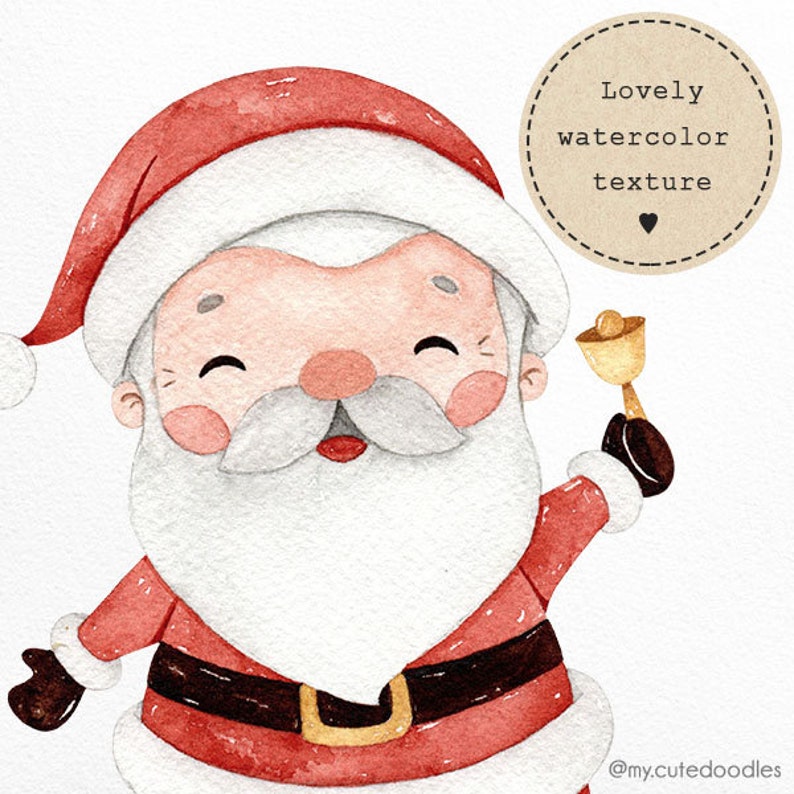 Sweet Christmas watercolor clipart Cute Santa watercolor | Etsy