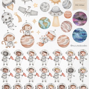 Astronaut Watercolor Clipart, Cute Space Animals, Planet Illustration ...