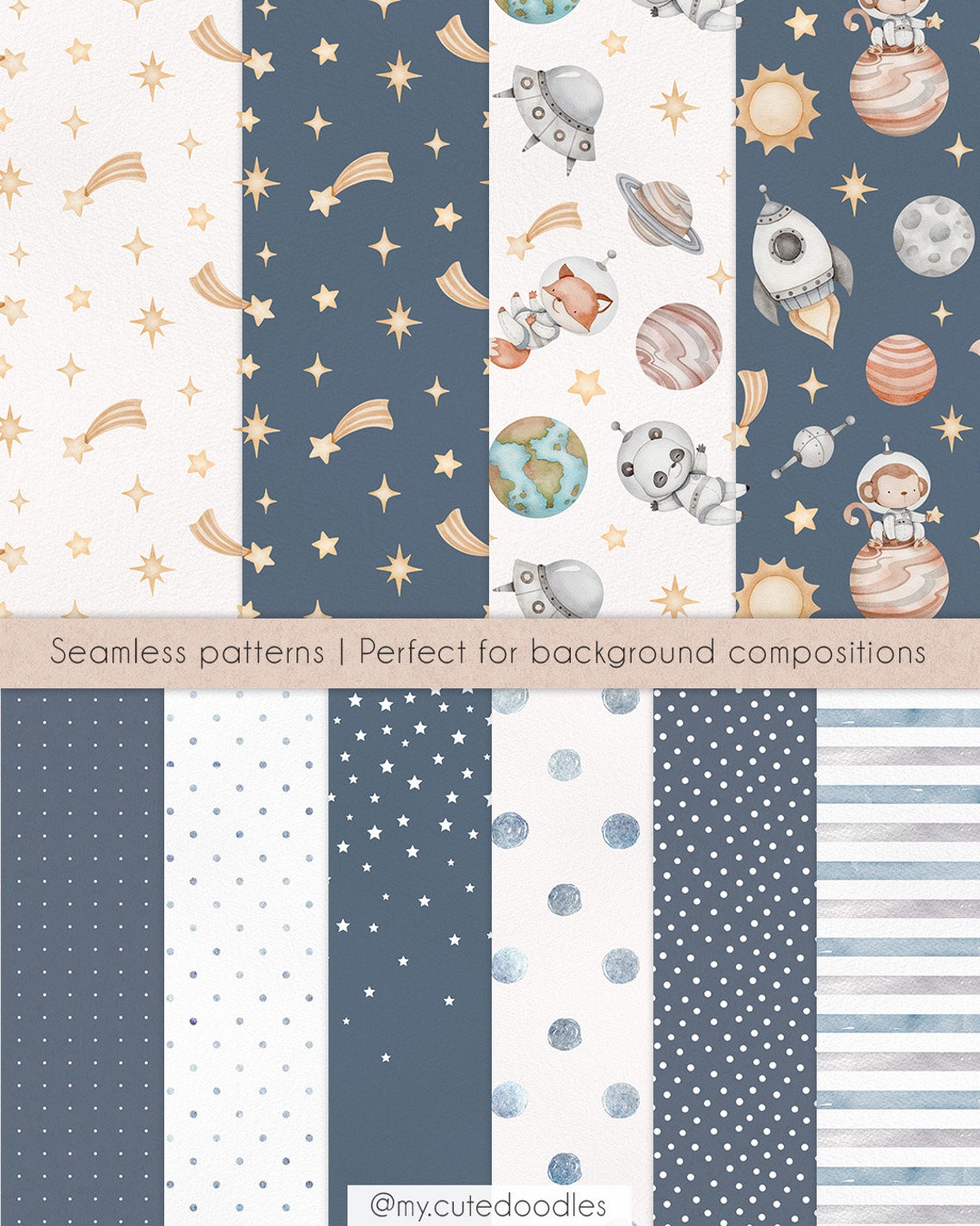 Astronaut Watercolor Clipart Cute Space Animals Planet - Etsy