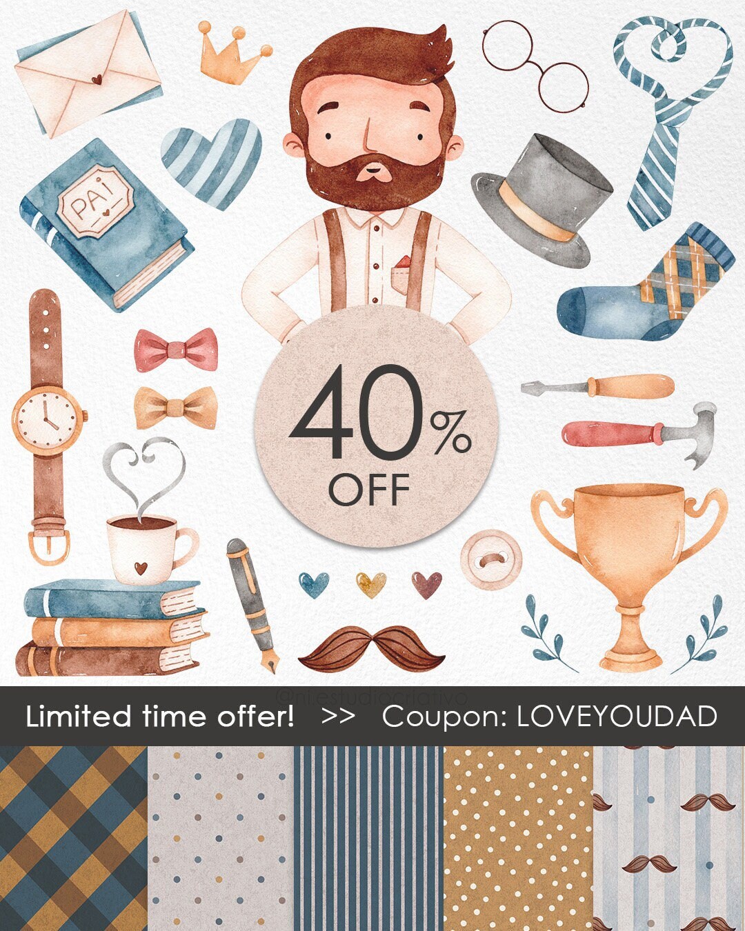 Dad Watercolor Clipart, Father's Day for Happy Planner, Daddy ...