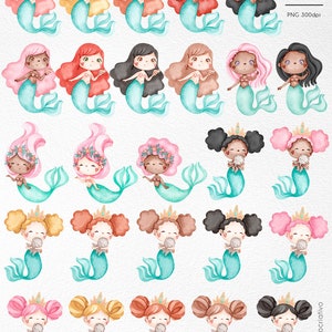 Cute Mermaids Watercolor Clipart Little and Magical Under the Sea ...