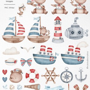 Little Sailor Watercolor Clipart Set, Nautical Kids Clipart , Cute Navy ...