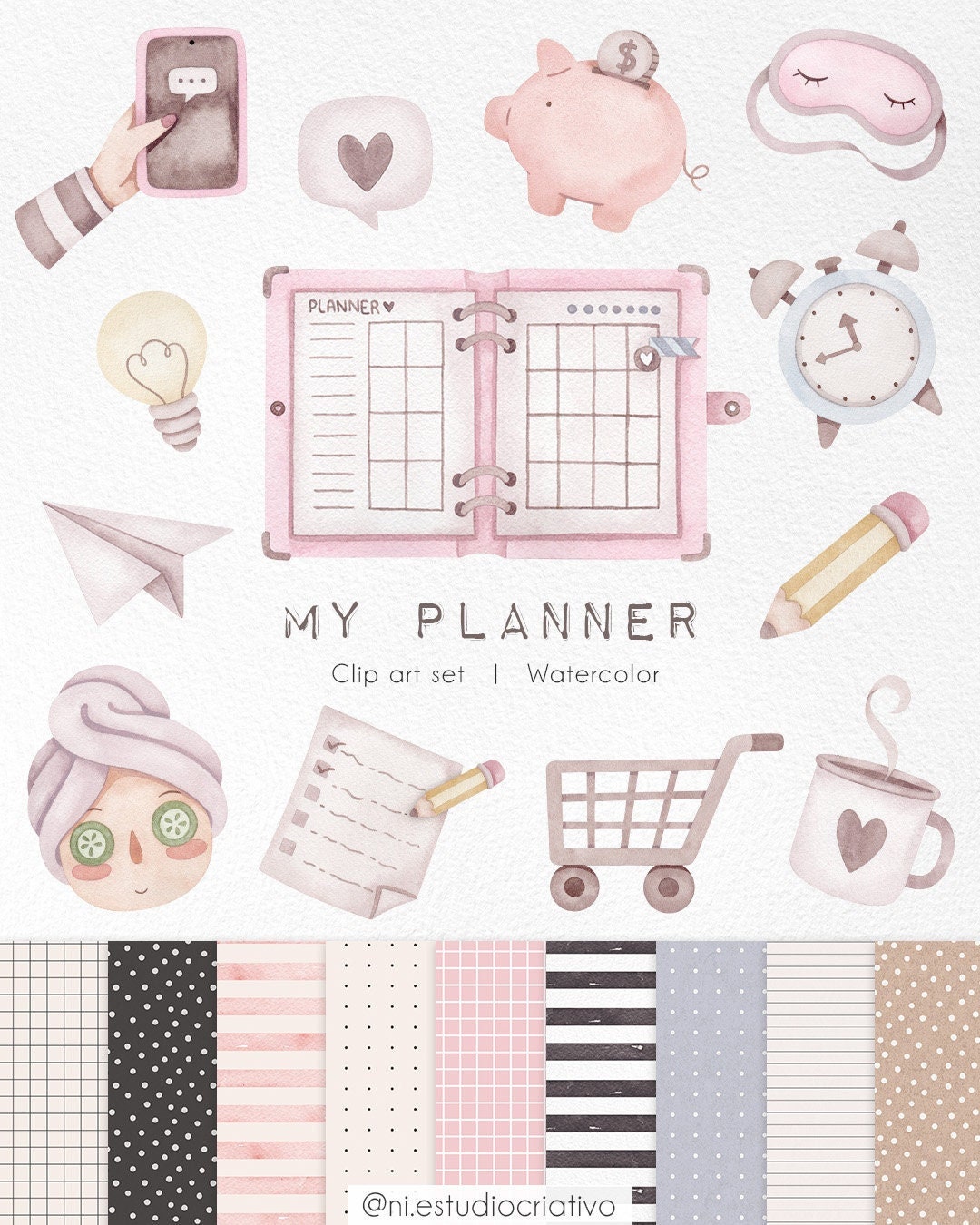 Planner Watercolor Clipart Bundle Hand Drawn Sticker - Etsy