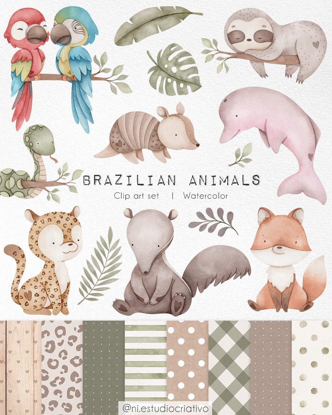 Brazilian Animals Watercolor Cute Baby Animals Clipart - Etsy Australia