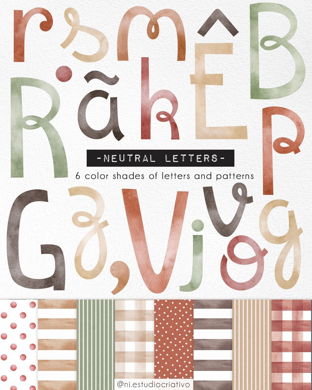 Neutral Letters Watercolor Clipart, Boho Alphabet Png, Abc ...