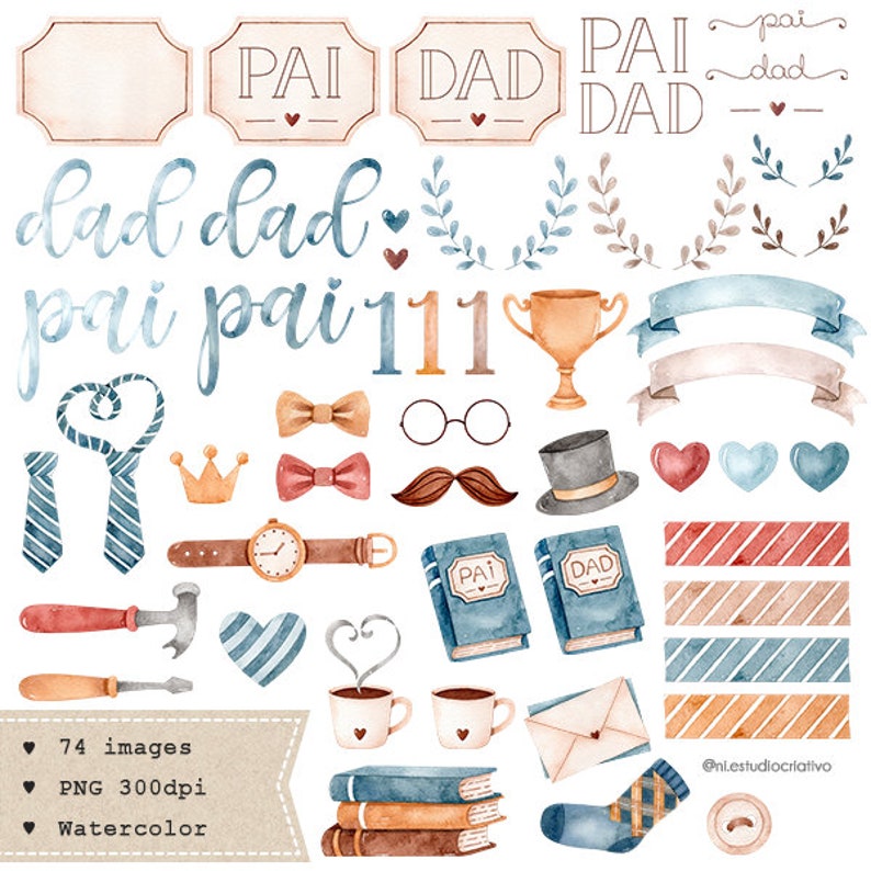 Dad Watercolor Clipart Father's Day for Happy Planner | Etsy