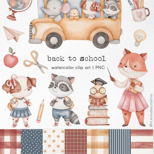 Watercolor School Clipart. School Supplies PNG. Education - Etsy