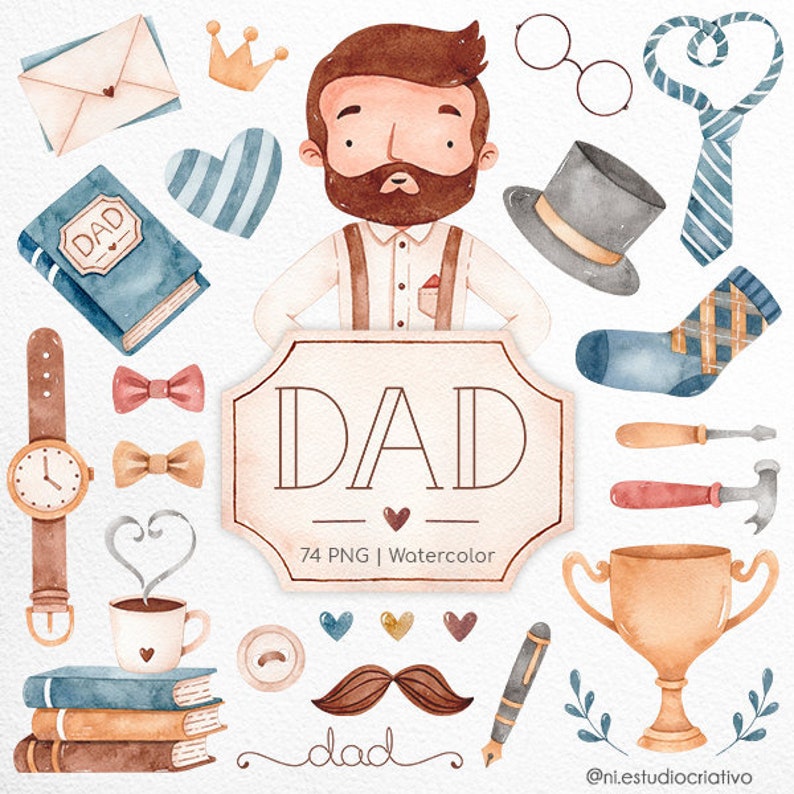 Dad Watercolor Clipart Father's Day for Happy Planner | Etsy