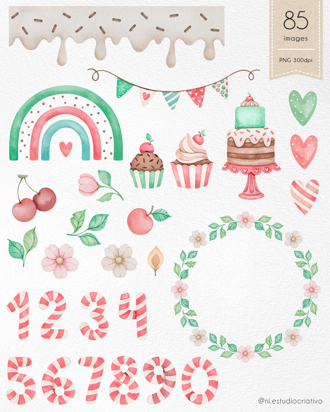 Little Cherry Watercolor Clipart Cute Kits With Fruit - Etsy