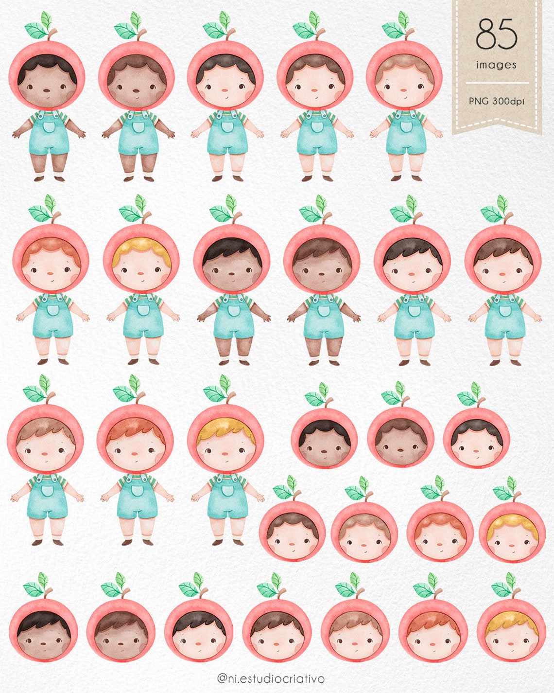 Little Cherry Watercolor Clipart Cute Kits With Fruit - Etsy