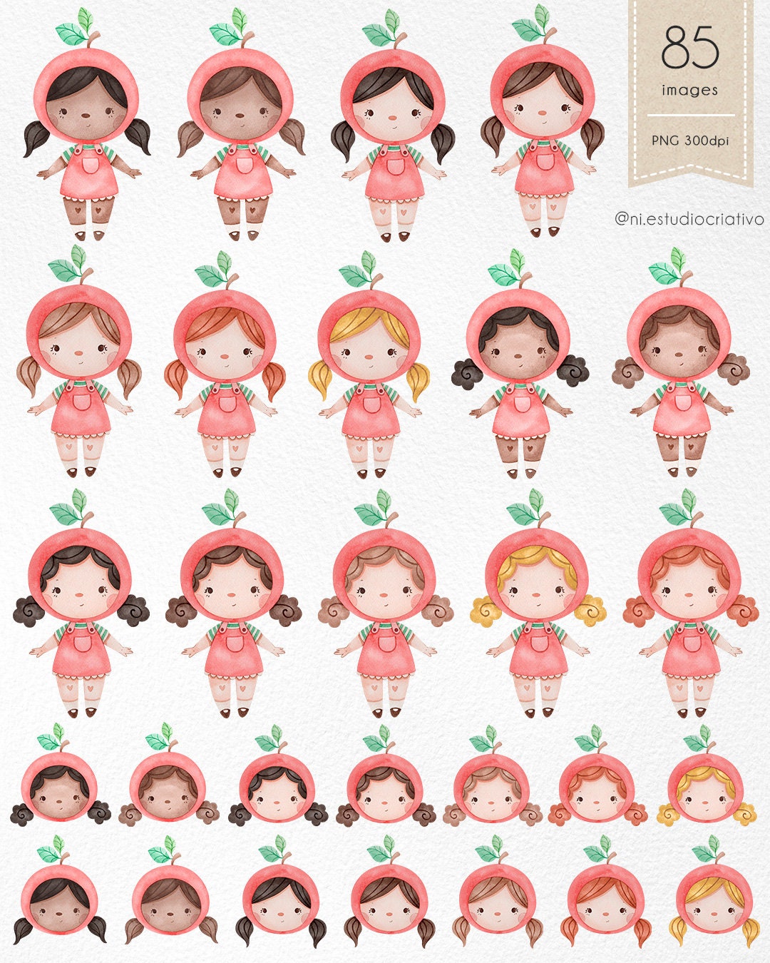 Little Cherry Watercolor Clipart Cute Kits With Fruit - Etsy