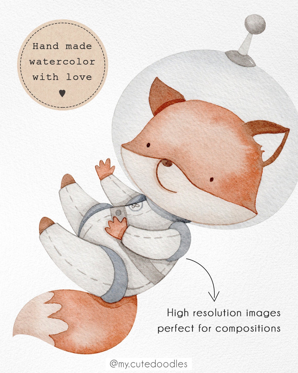 Astronaut Watercolor Clipart Cute Space Animals Planet - Etsy