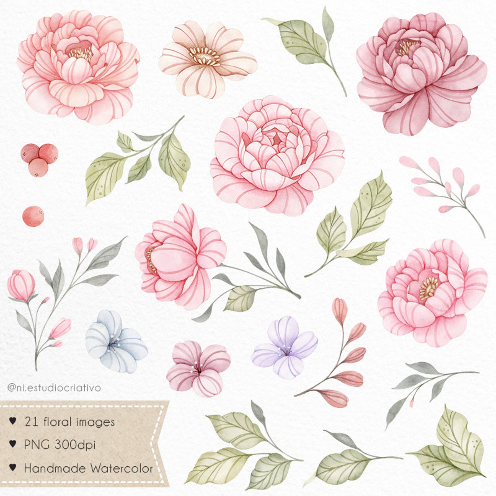 Romantic Floral watercolor clipart Pastel floral wedding | Etsy