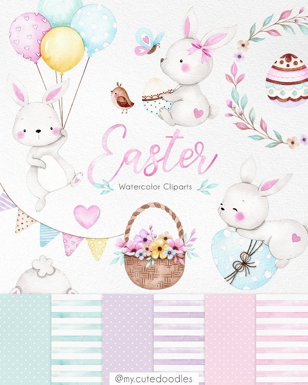 Sweet Easter Watercolor Clipart Bunny Watercolor Clipart - Etsy UK