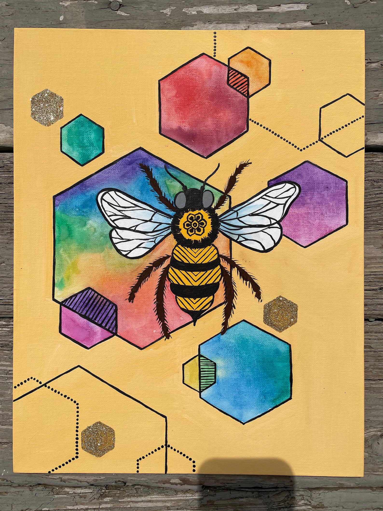 Rainbow Bumble Bee Painting - Etsy