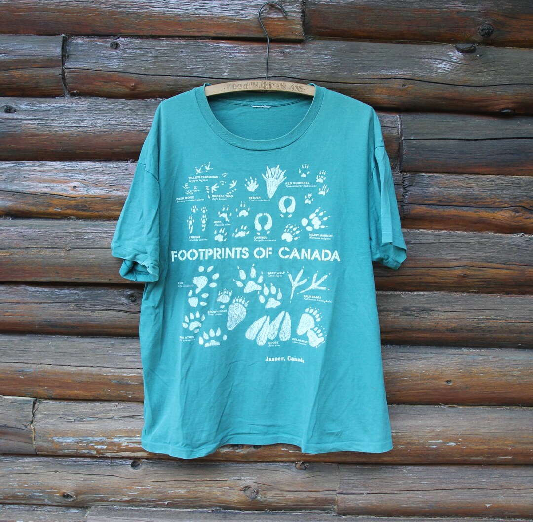 Vintage Footprints of Canada Jasper Wildlife Nature Green Single Stitch ...