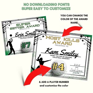 Volleyball Player Award Certificates, GREEN Teams | 60 Team Sports and ...