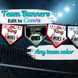 Volleyball Team Editable Pennant Banners, Volleyball Banner, High ...