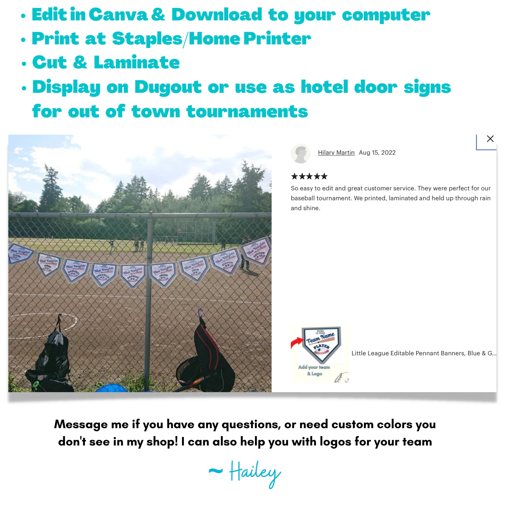 Softball Girls Banner Template, Team Pennants, TEAL & BLACK Teams Just ...