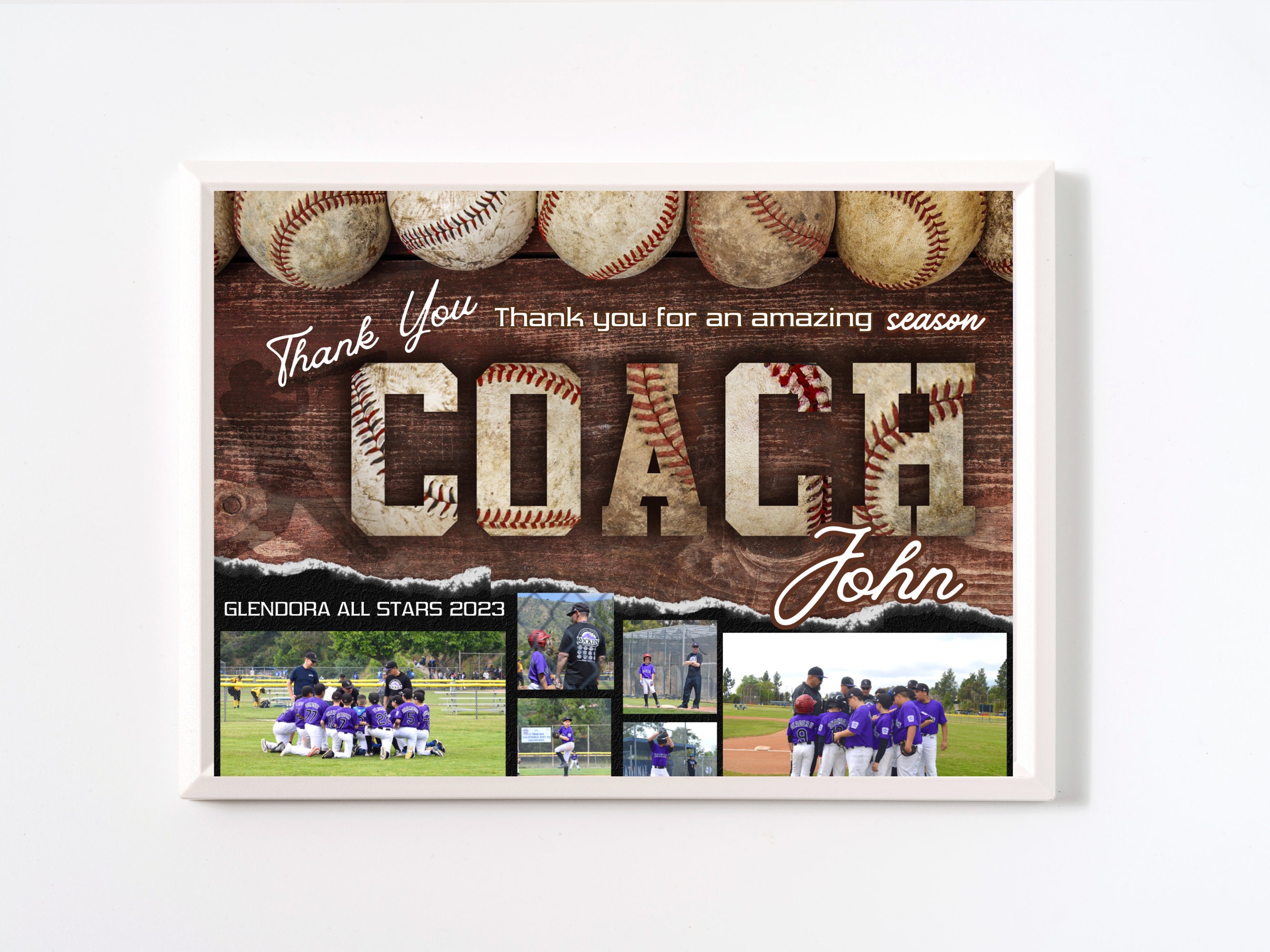 Baseball Photo Collage Canva Template Personalized, Gift for Coach ...