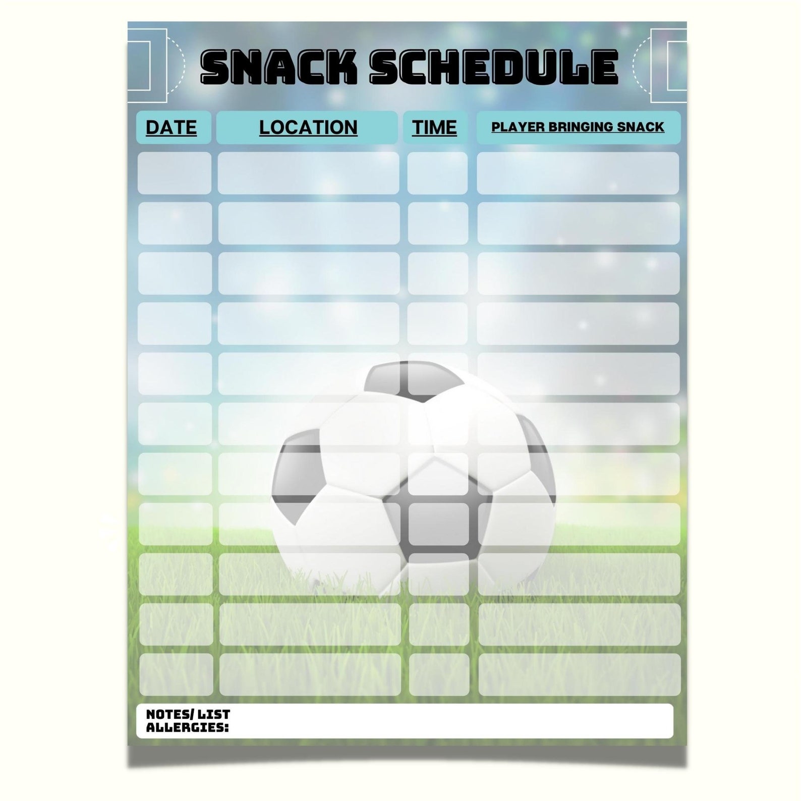 Soccer Snack Schedule Sign up Sheet Fill in and Print Soccer - Etsy