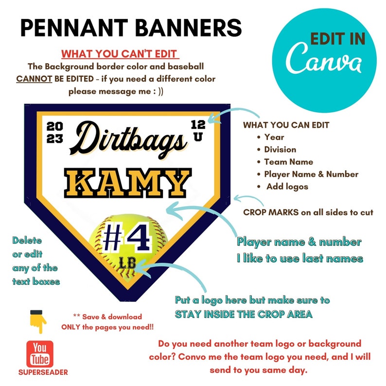 Softball Girls Banner Template, Team Pennants, Navy Blue & Gold ...
