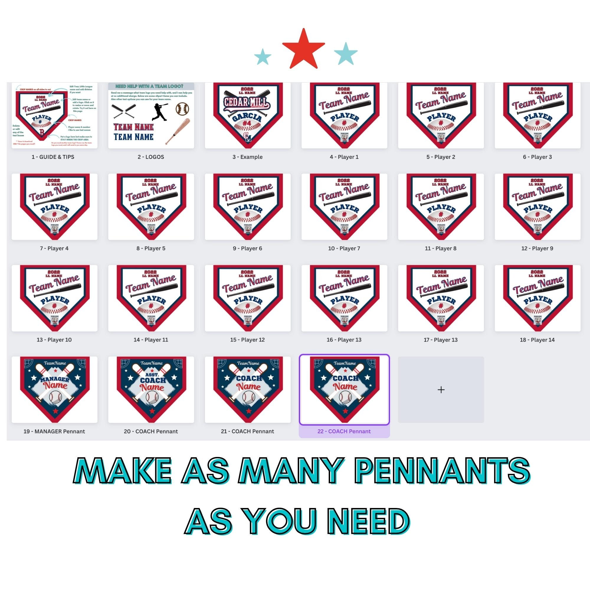 Baseball Team Editable Pennant Banners Red & Navy Blue - Etsy