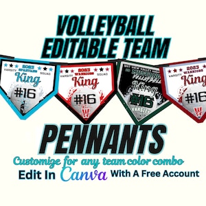 Volleyball Team Editable Pennant Banners, Volleyball Banner, High ...