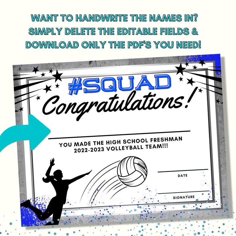 Congrats You Made the Volleyball Team Squad Printable Certificates ...