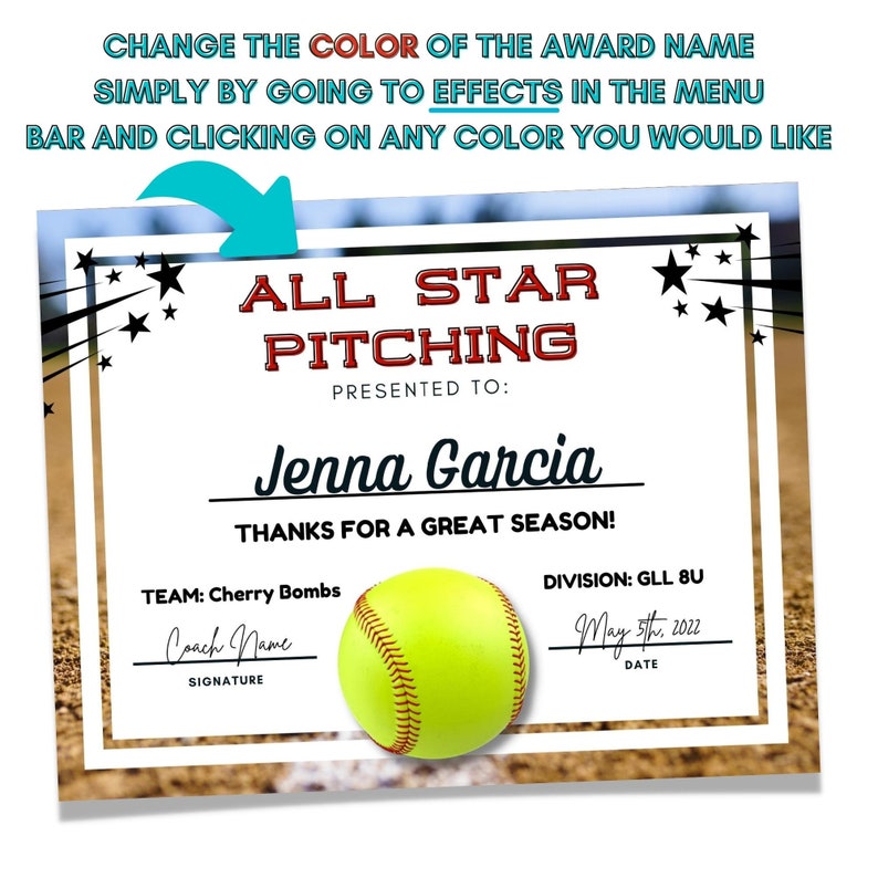 Girls Softball Team Award Certificates for Team Moms, Coaches, Team ...