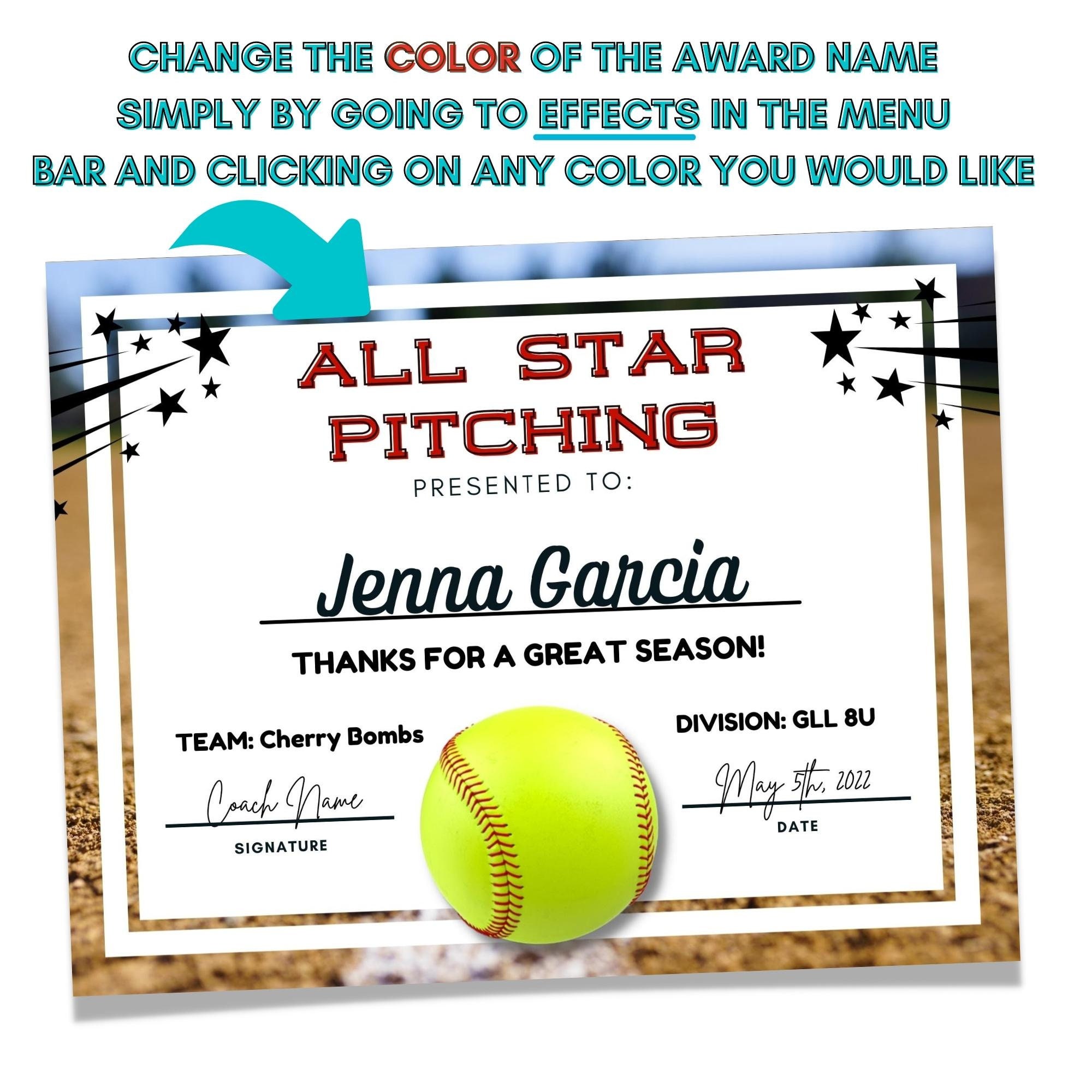 Girls Softball Team Award Certificates for Team Moms, Coaches, Team ...