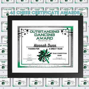 Cheerleading Award Certificates, for Team Moms and Coaches, Green ...