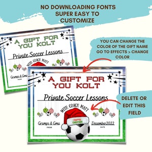 Printable Christmas Gift Certificate, Editable Soccer Gift Certificate ...