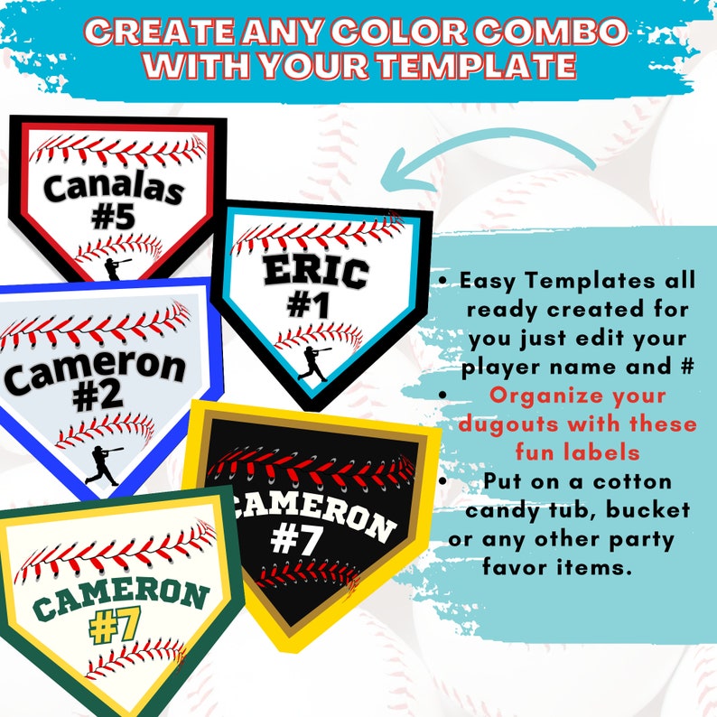 Baseball Dugout Bucket Labels, Digital Editable Template With Canva ...