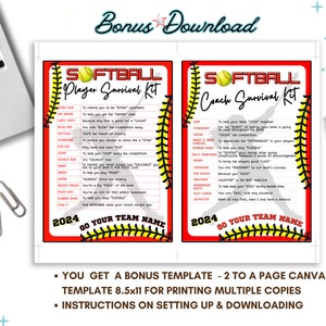 Editable Softball Survival Kit Gift Tag, Personalized Any Color for ...