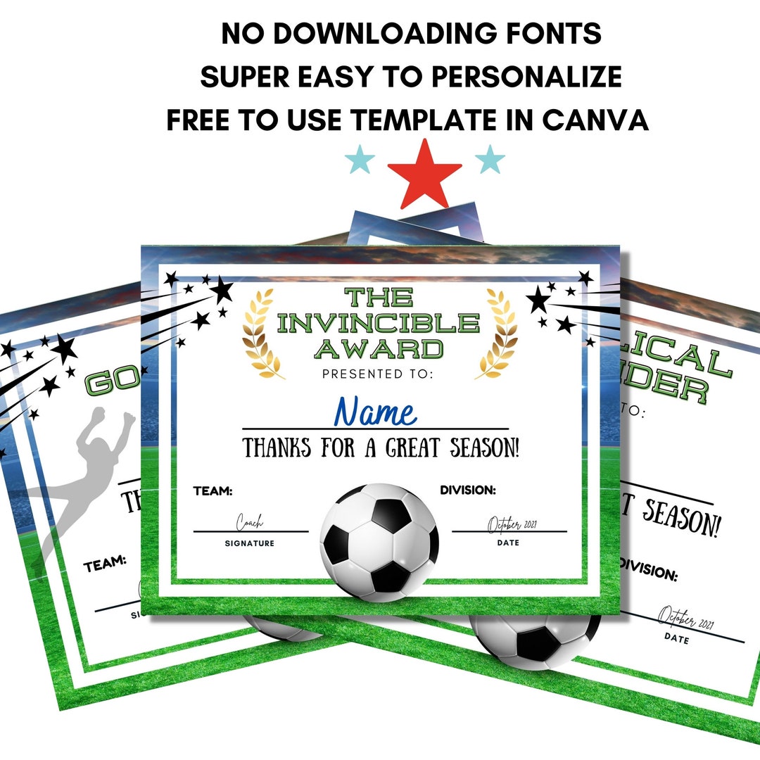40 End of the Season Soccer Award Certificates for Team Moms, Coaches ...