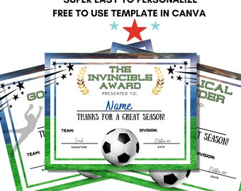 Editable Soccer Team Awards Certificates End of Season - Etsy