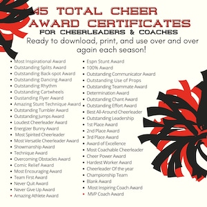 Cheerleading Award Certificates, Editable for Team Moms, Coaches, RED ...