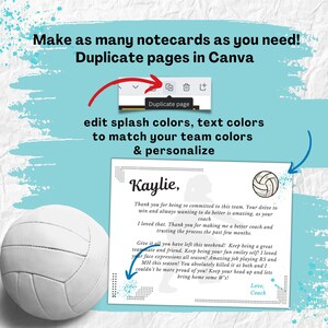 Editable Volleyball Note Card Template, Volleyball Notecards, Thank You ...