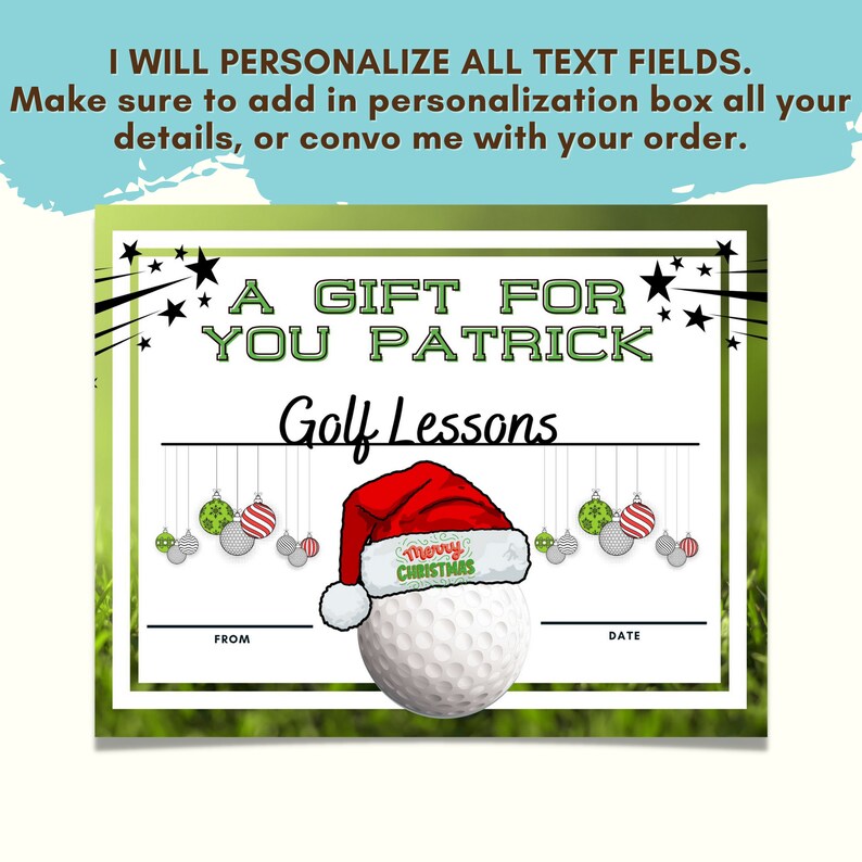 Golf Gift Certificate Holiday Design, Printable Christmas Gift ...
