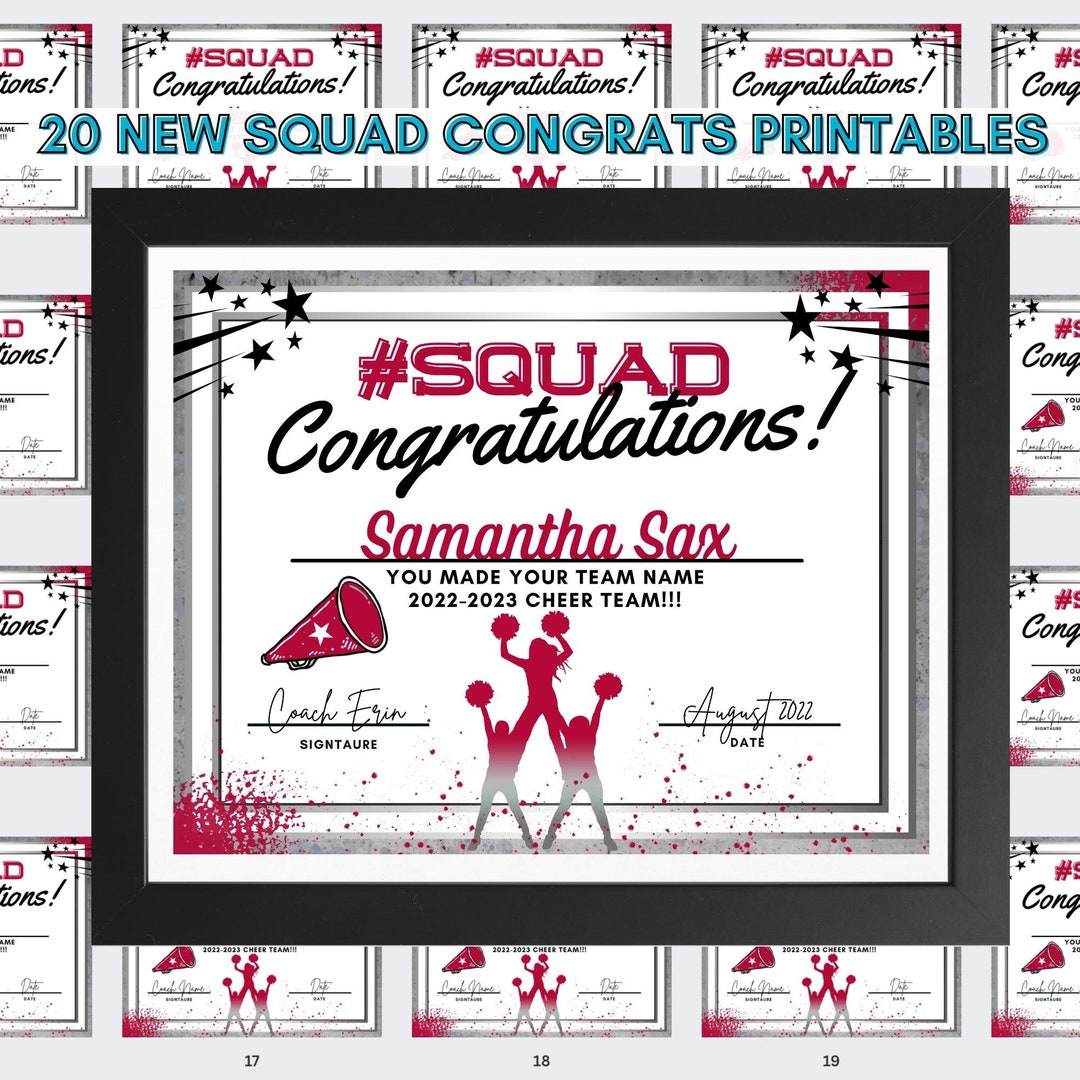 Congrats You Made the Cheer Team Squad Printable Certificates, Maroon ...