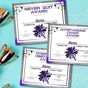 Cheerleading Award Certificates, Purple & Black Pom Poms Design for ...