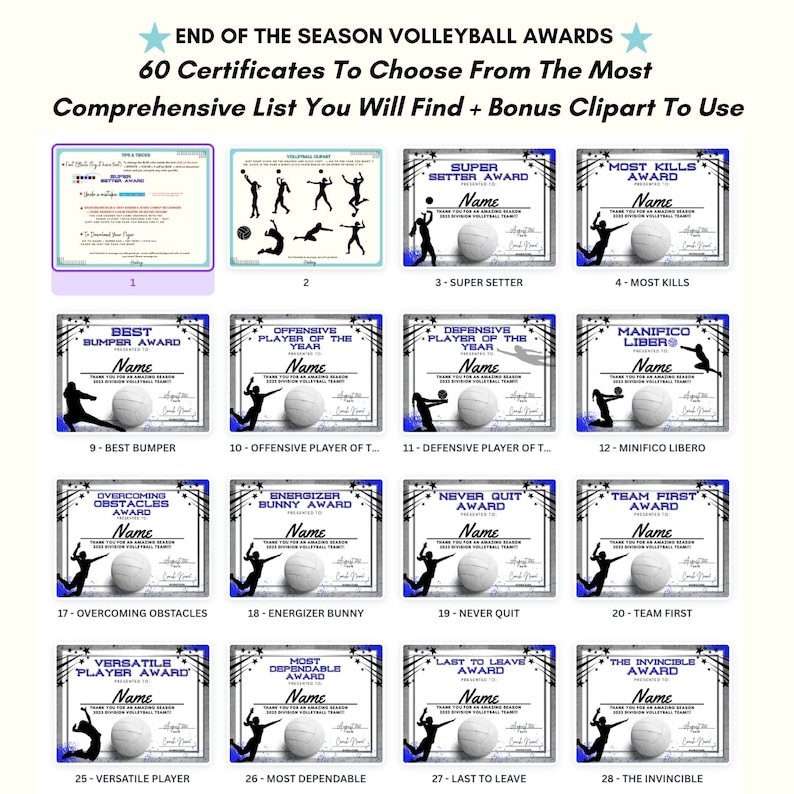 Editable Volleyball Award Certificates 60 Team Sports and - Etsy