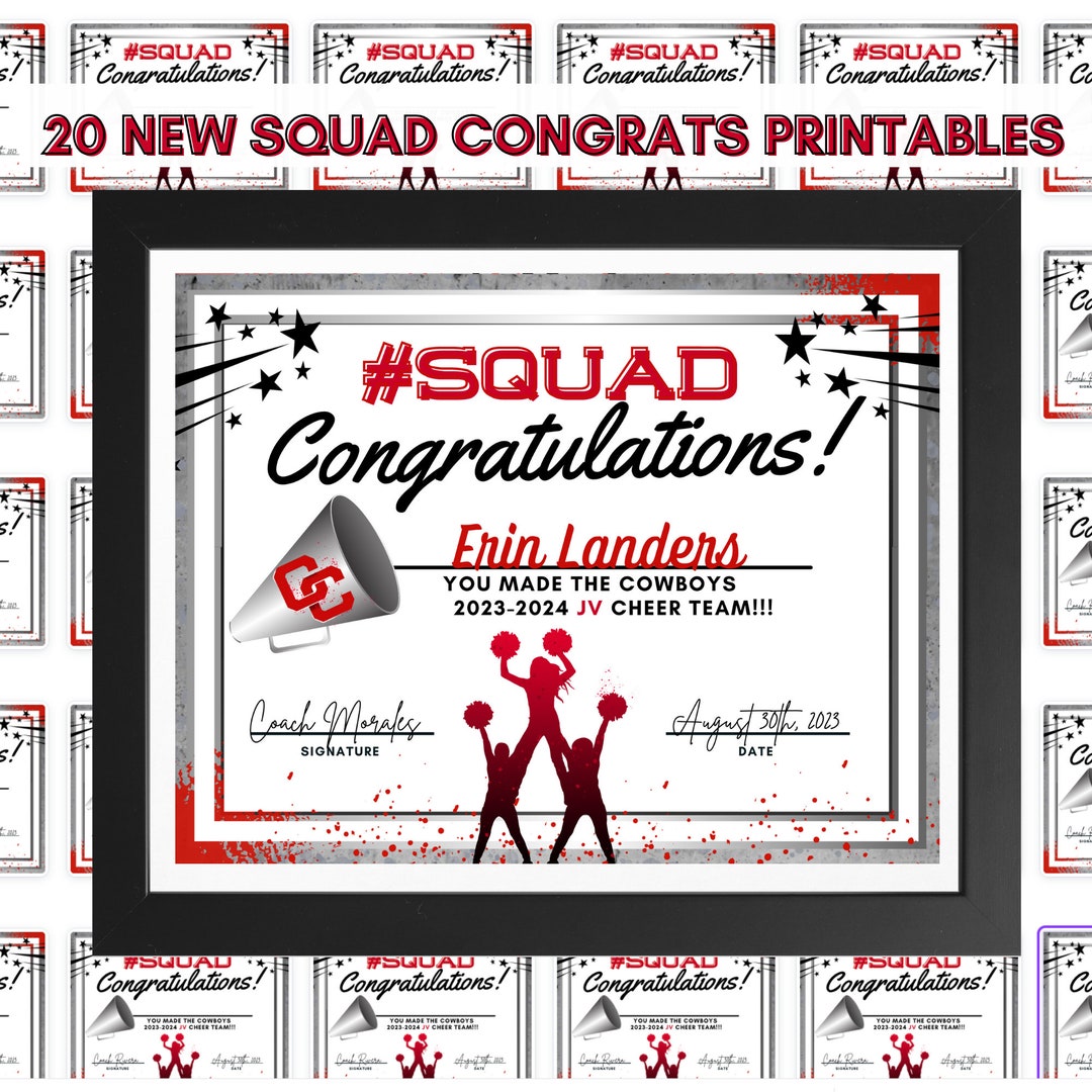 Congrats You Made the Cheer Team Squad Printable Certificates, Red ...