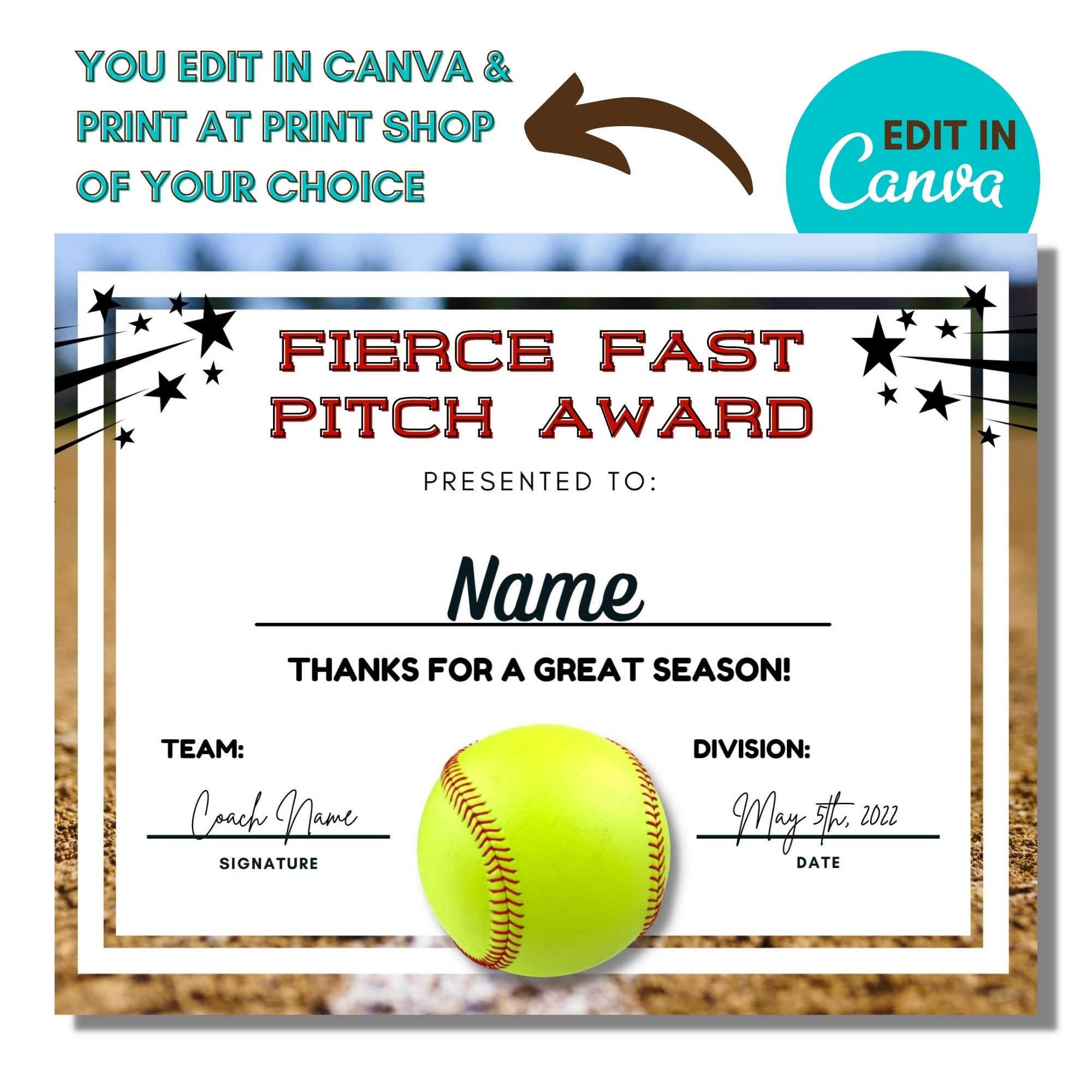 Girls Softball Team Award Certificates for Team Moms, Coaches, Team ...