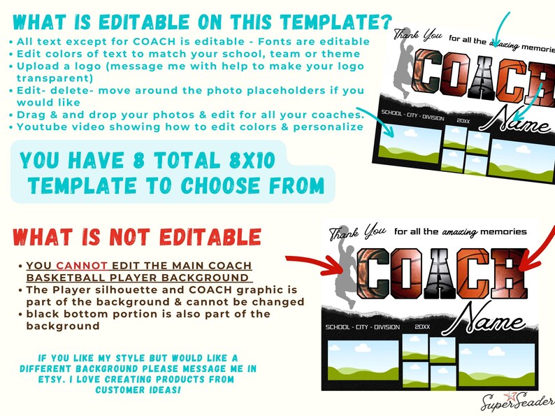 Thank You Coach Basketball Photo Collage Canva Template, Editable ...