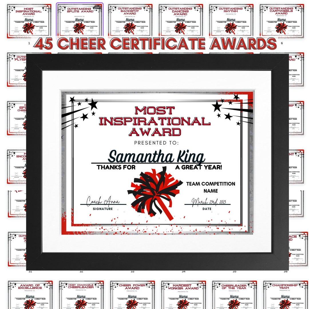 Cheerleading Award Certificates, Red & Black Pom Poms Design for ...
