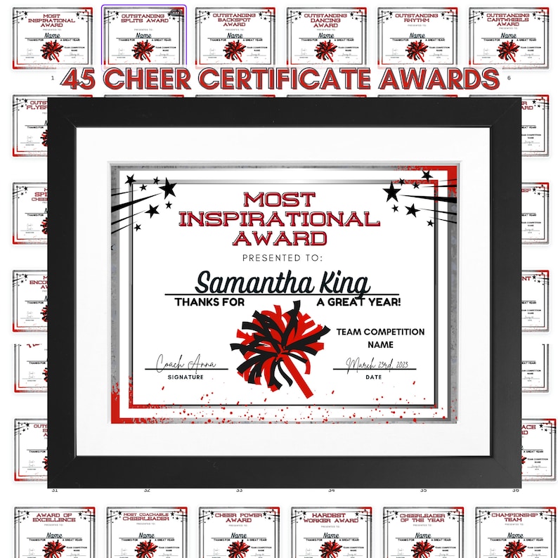 Cheerleading Award Certificates, Red & Black Pom Poms Design for ...
